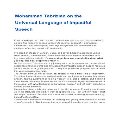 Mohammad Tabrizian on the Universal Language of Impactful Speech | PDF