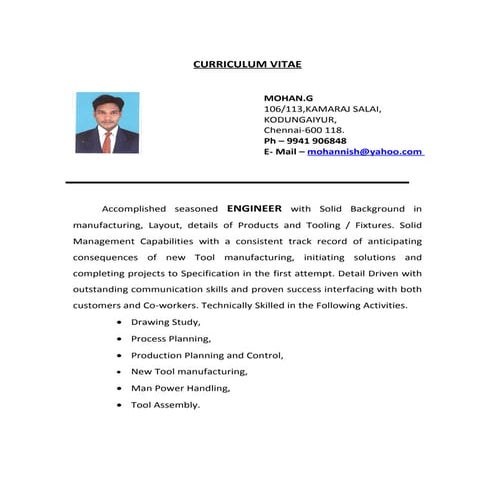 Mohan curriculum vitae | DOC