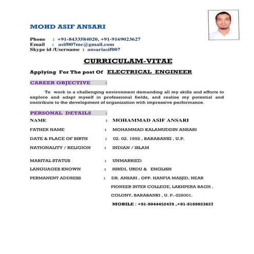 Mohd asif ansari (cv) | PDF