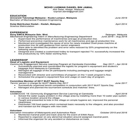 Mohd Luqman Daniel resume | PDF | Free Download