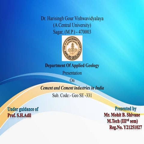 Cement and cement industries in India .pptx by Mohit Shivane M.Tech, 3rd sem | PPTX