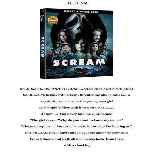 Molaghs Horror movie synopsis: scream | PDF | Horror | Genres