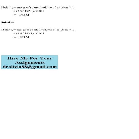 Molarity = moles of solute volume of solution in L .pdf | Chemistry | Science