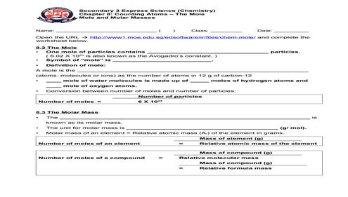 Worksheet 1 (Mole And Molar Masses) | PDF