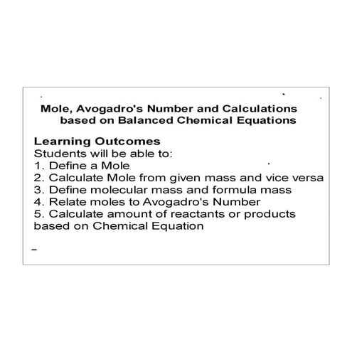 Mole, avogadro's number and calculations based on balanced chemical equation | PDF