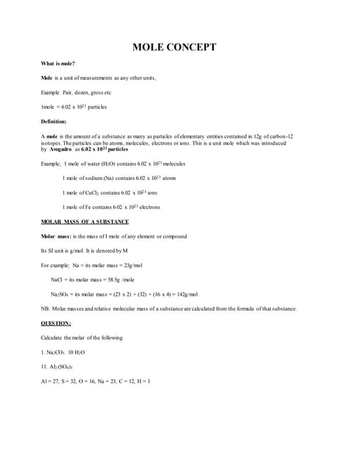 Quantitative aspects of chemical change - grade 10 | ODP
