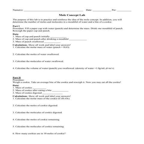 Mole concept lab | PDF