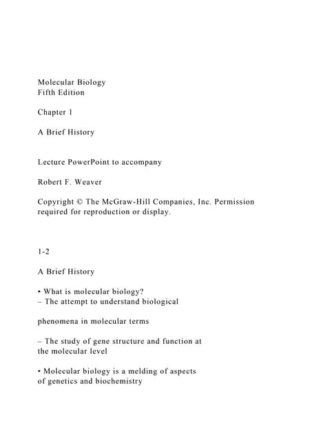 Weaver Molecular Biology 5th ed Chapter.1 presentation | PPT