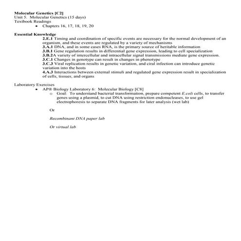 Molecular genetics unit at a glance | DOCX