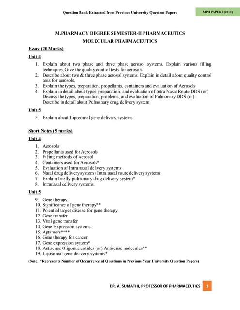 M.Pharm - Question Bank - Drug Delivery Systems | PDF