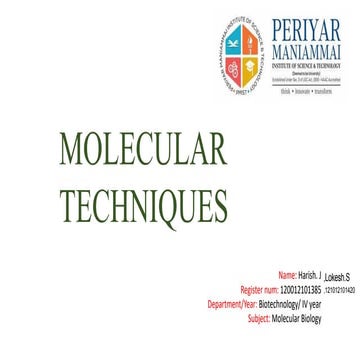 Molecular techniques in recombinant dna technology | PDF
