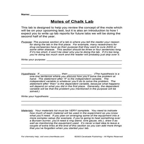 Chemistry - Moles of Chalk Lab | DOC | Chemistry | Science