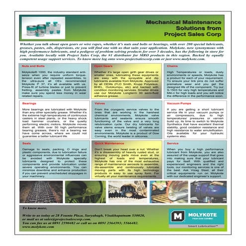 Molykote Mechanical Maintenance Solutions Flyer | PDF