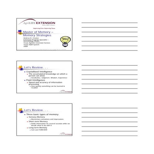 Master of Memory Class 2 Handout | PDF