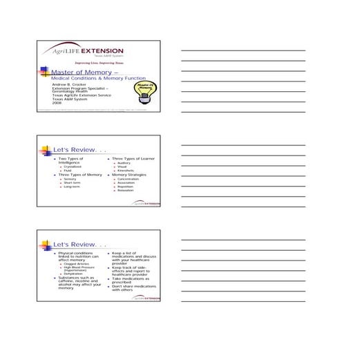 Master of Memory Class 3 Handout | PDF