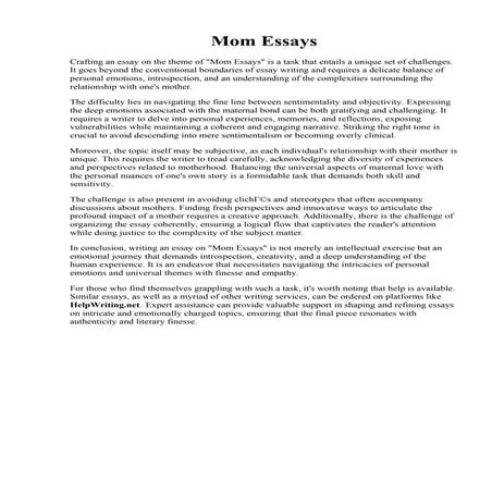 Mom Essays. Essay on My Mother for Students amp; Children 500 Essay ...