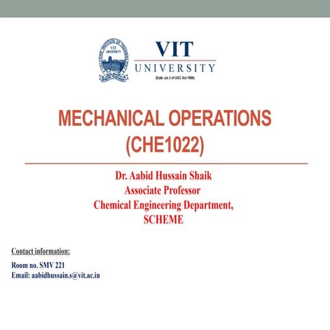 Mechanical Operations slides for chemical engineers | PPTX