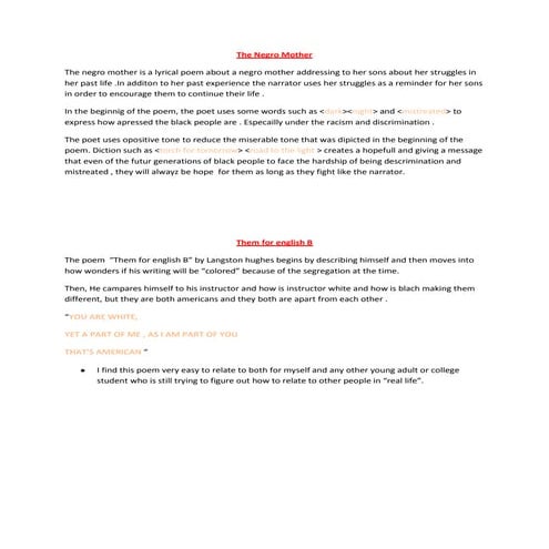 Langston hughes's poem with easy analyze | DOCX