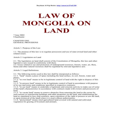 LAW OF MONGOLIA ON LAND | DOC
