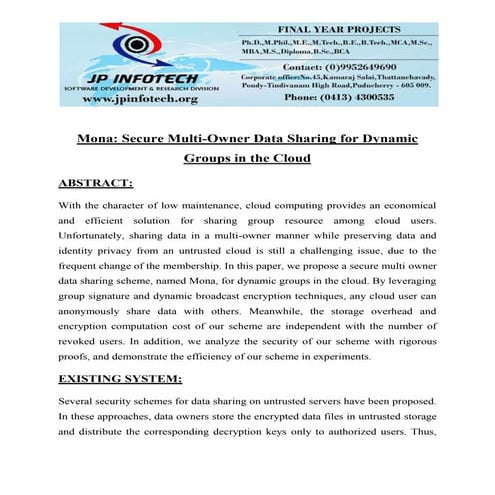 Mona secure multi owner data sharing for dynamic groups in the cloud | PDF
