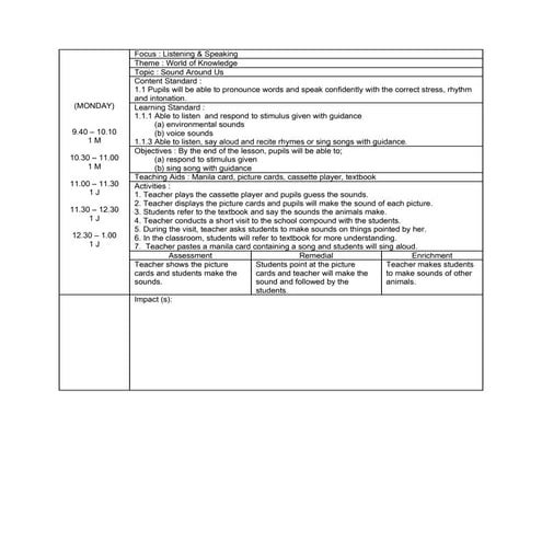 LESSON NOTE YEAR 1 - W1D1 | PDF