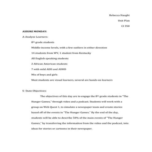 Monday assure | DOCX | Family/Children | Genres