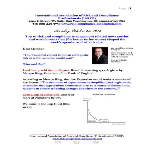 Monday October 22, 2012 - Top 10 Risk Management News | PDF