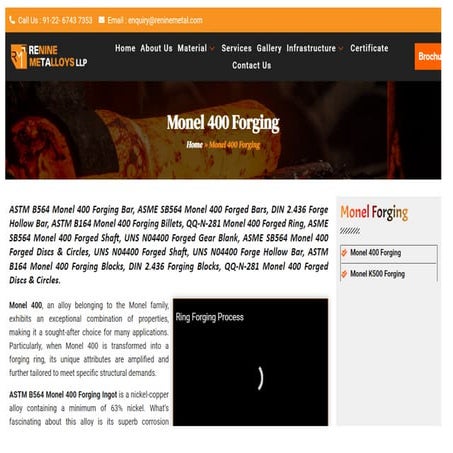 Monel 400 Forging - Renine Metalloys LLP | PDF
