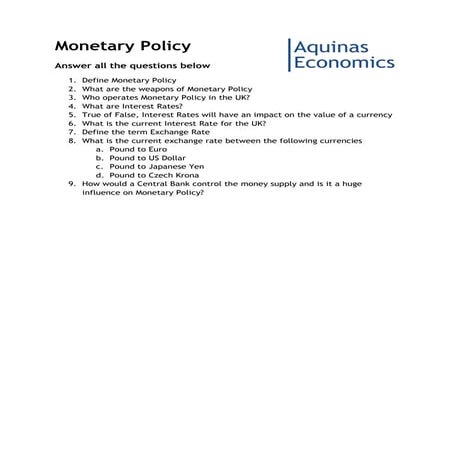 Monetary Policy Questions | PDF