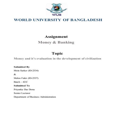 Money banking assignment 1.2 | DOCX