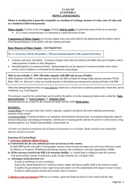 Money and Banking Class 12 | PPTX | Currencies | Economy
