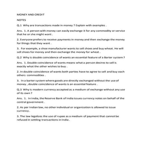 Class:10 Economics Money and credit | PPTX