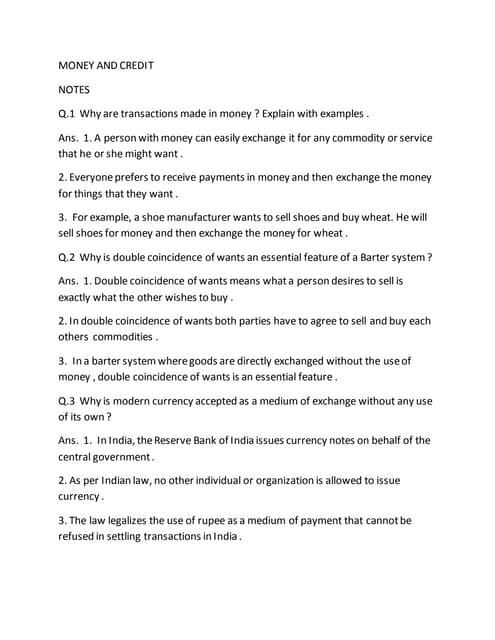 Class:10 Economics Money and credit | PPTX