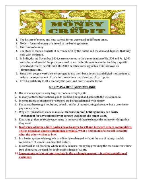 Class:10 Economics Money and credit | PPTX