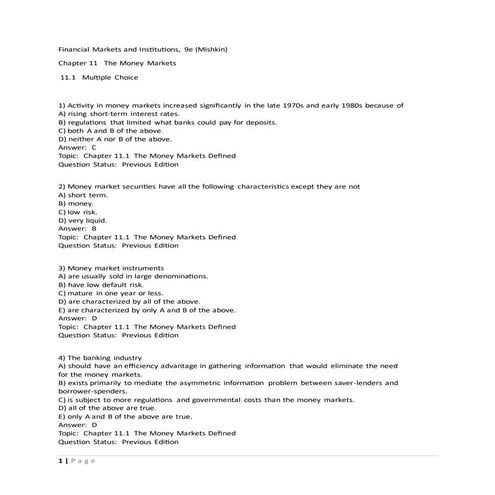 Test bank of Financial Markets and Institutions -Money Market.pdf