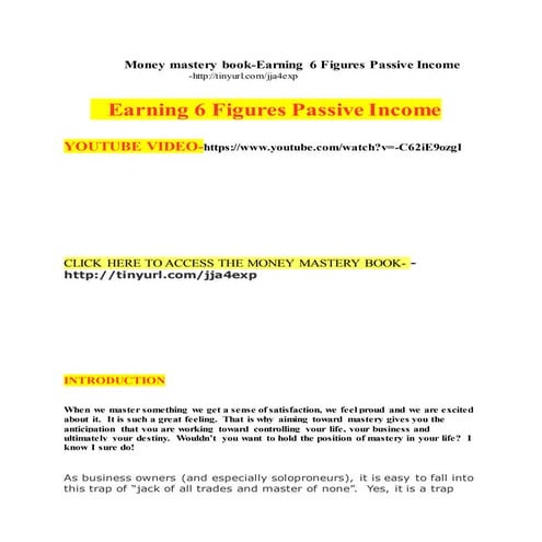 Money mastery book earning 6 figures passive income | DOCX