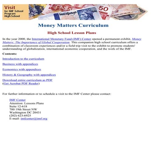 Money matter curriculum | PDF