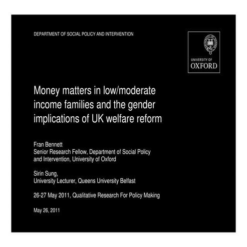 Money matters in low moderate income families and the gender ...