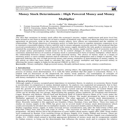 Money stock determinants high powered money and money multiplier | PDF