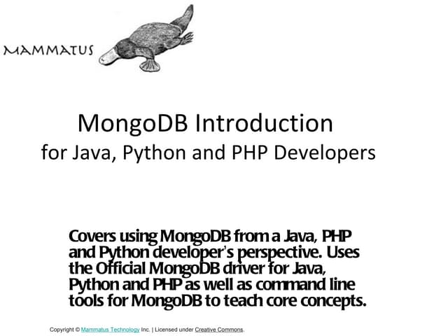 Mongodb Quickstart For Java Php And Python Developers Ppt