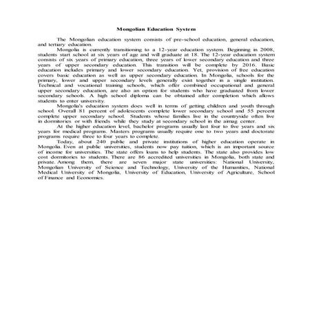 Topics of Speaking skill VII. Mongolian education system | DOCX