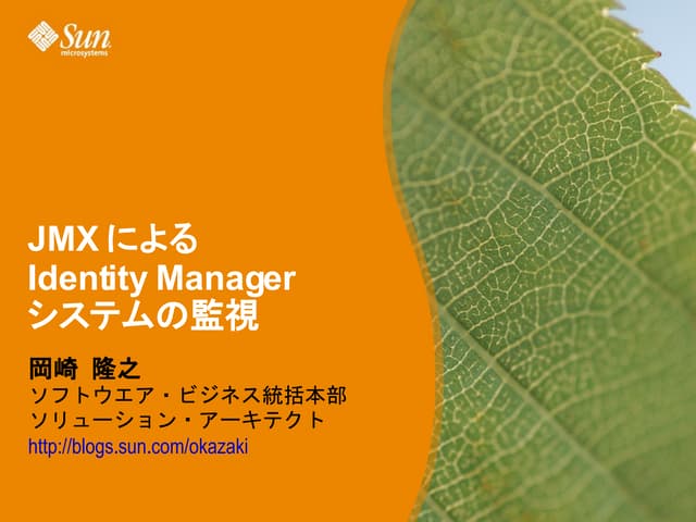 Monitoring Sun Java System Identity Manager Through Jmx Ppt