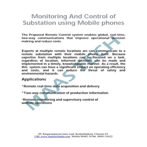 Monitoring and control of substation using mobile phones | PDF