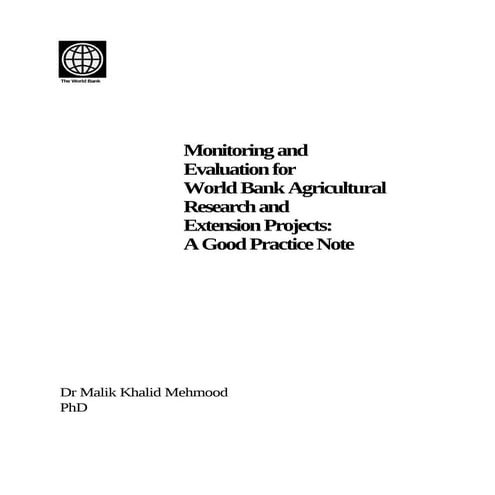 Monitoring And Evaluation For World Bank Agricultural Projects Pdf