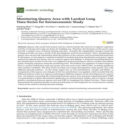 Monitoring Quarry Area with Landsat Long Time-Series for Socioeconomic ...