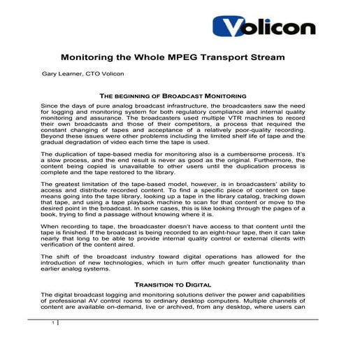 Monitoring whole mpeg transport stream | PDF