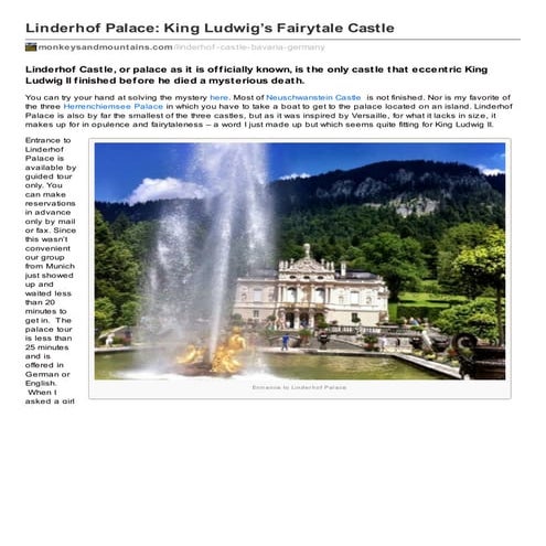 Linderhof Palace: King Ludwig’s Fairytale Castle | PDF