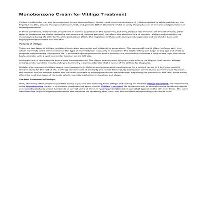 Monobenzone Cream for Vitiligo Treatment | PDF | Skin and Dermatology ...