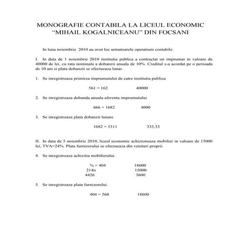 Monografie contabila la liceul economic focsani | DOCX