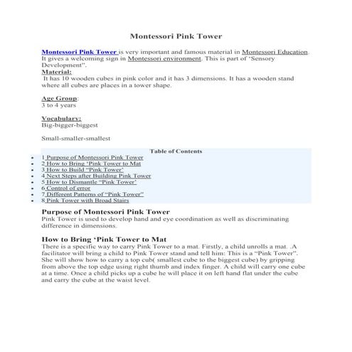 Montessori Pink Tower | PDF